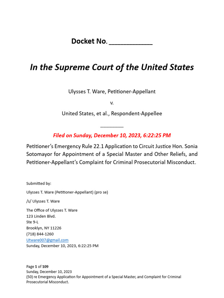 12.10.23 Re (50-A) 12.10.23 Re Rule 22.1 Emergency Application - DOJ ...