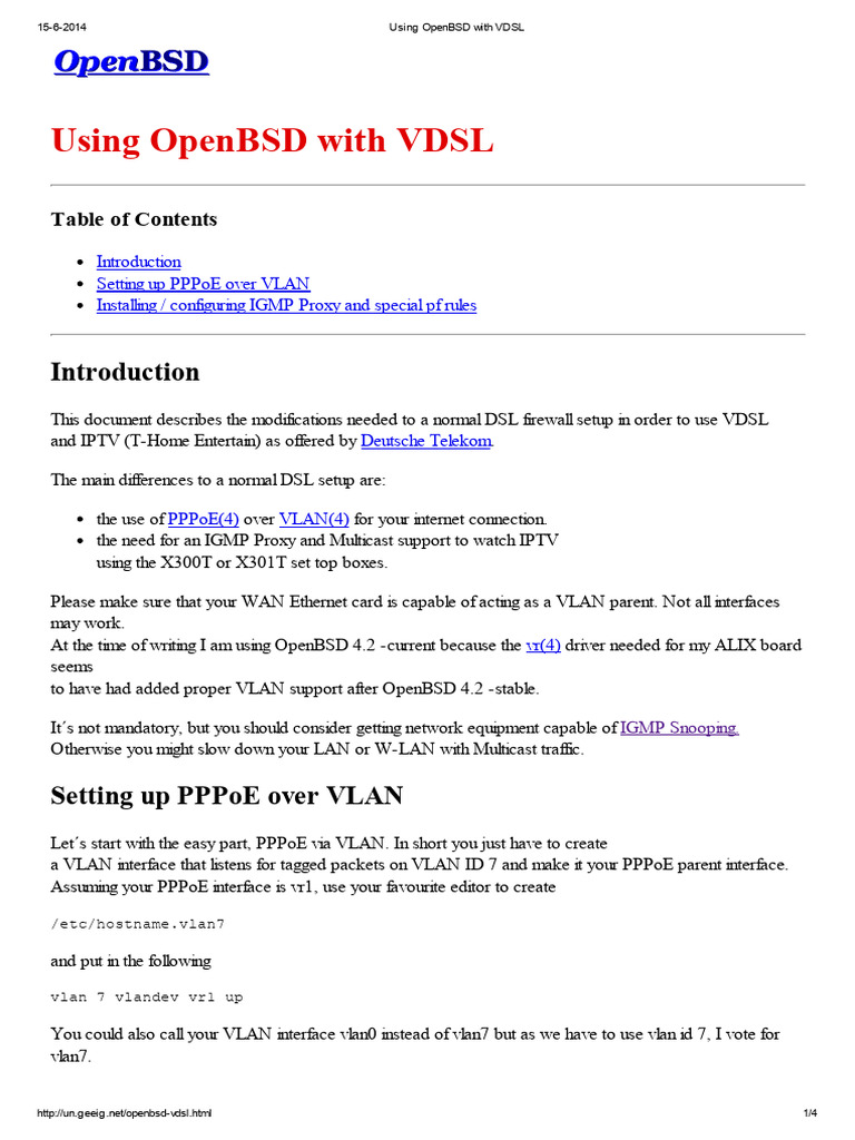 Using OpenBSD with VDSL | PDF | Network Architecture | Service Industries