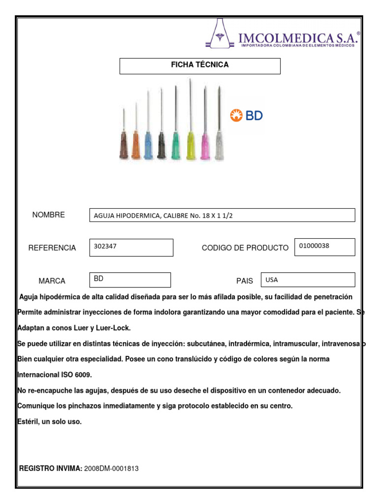 Ficha Tecnica Agujas | PDF