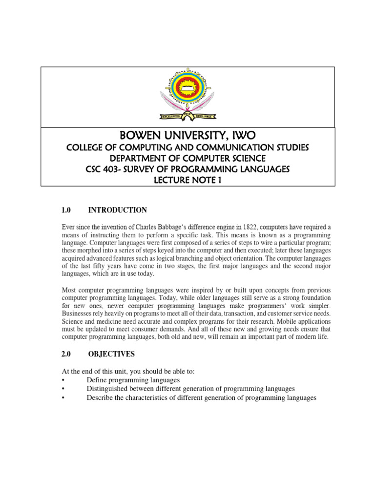 CSC 403 Lecture 1 | PDF | Computer Programming | Assembly Language