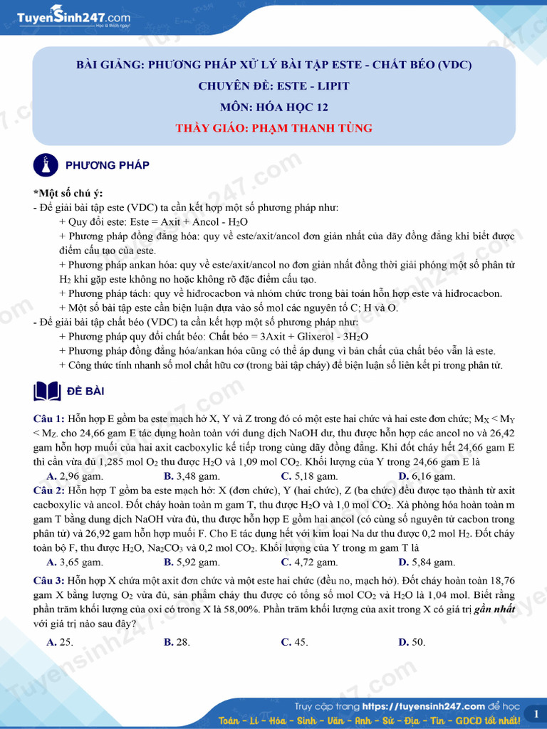TS247 BG Phuong Phap Xu Ly Bai Tap Este Chat Beo VDC 68138 1649997661 | PDF