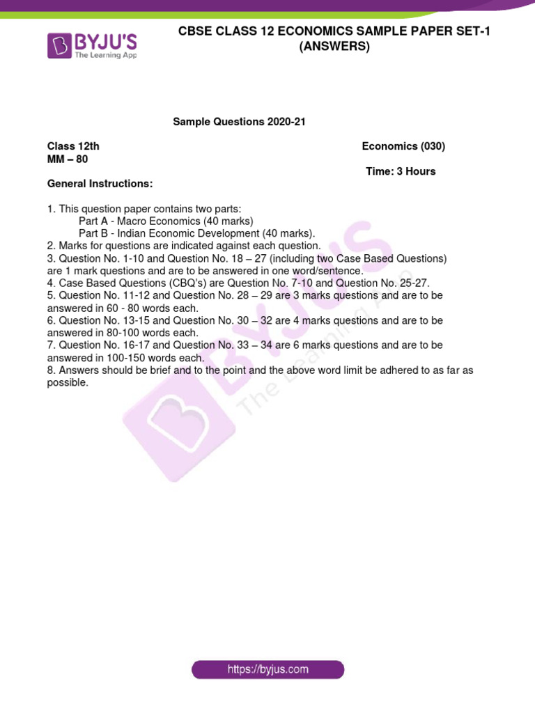 Economics Sample Paper 1 | PDF | Air Pollution | Government Budget Balance