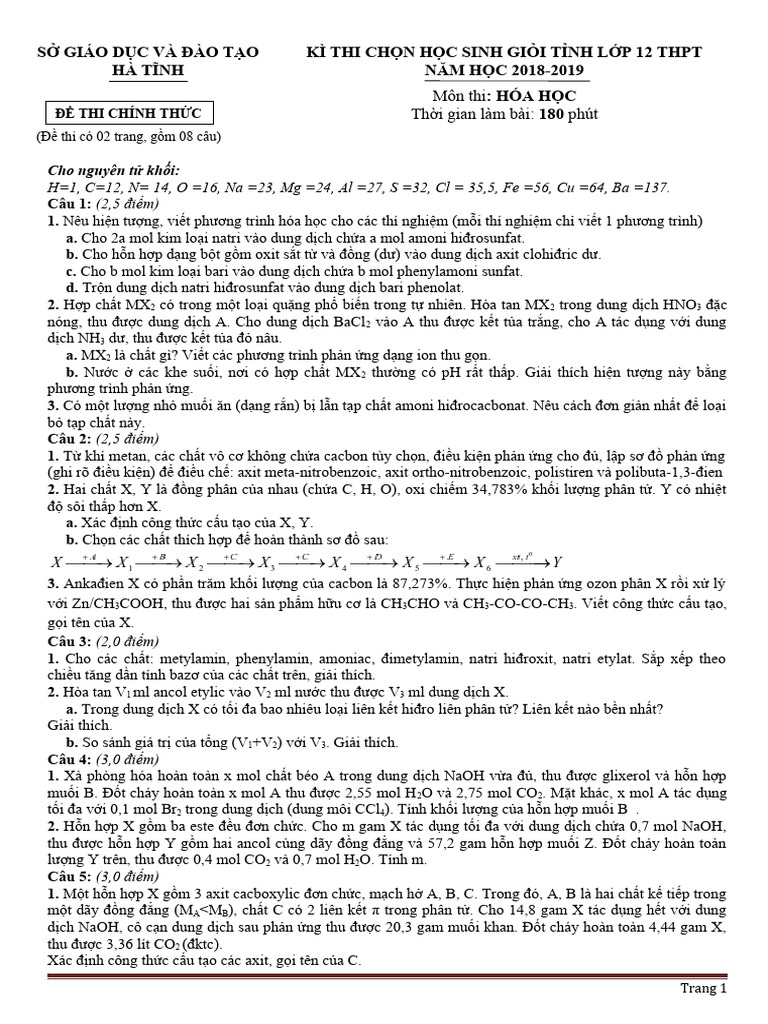 35 de Thi HSG Hoa 12 Co Dap An | PDF