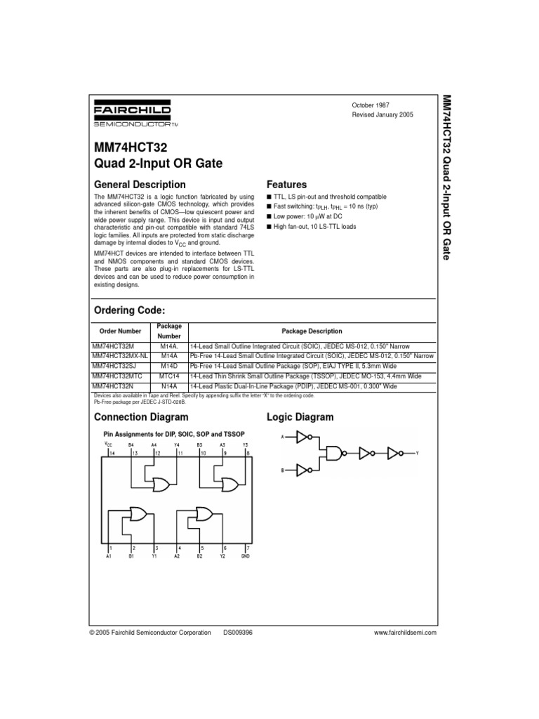 74HCT32 Quad 2-Input OR Gate | PDF | Logic Gate | Cmos