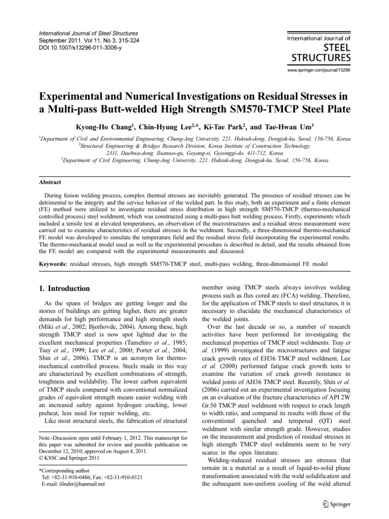 RESID. STRESS - Experimental and Numerical Investigations On Residual Stresses in A Multi-Pass ...