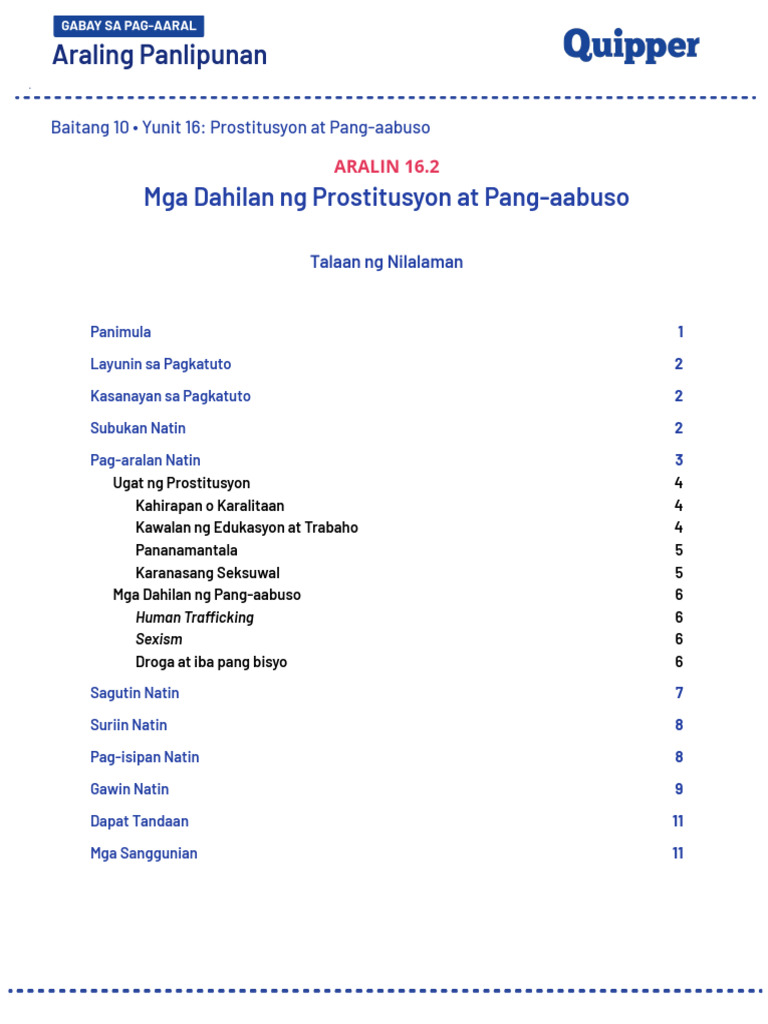 15_ ME AP 10 Q3 1602 Mga Dahilan ng Prostitusyon at Pang-aabuso A SG | PDF