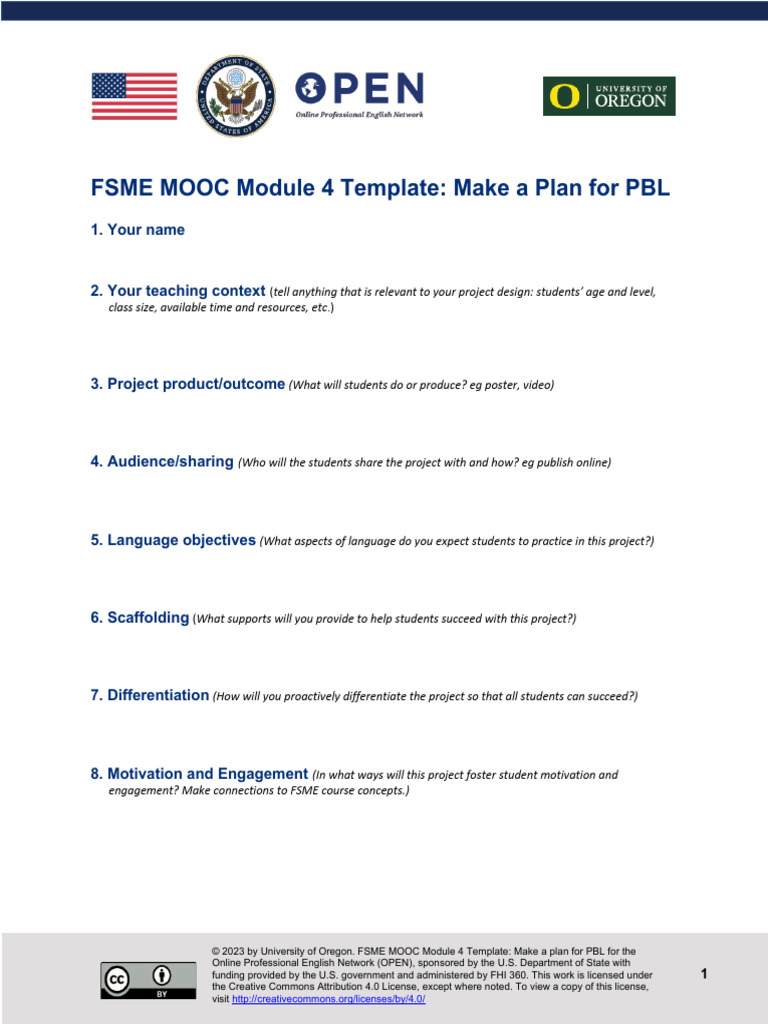 FSME MOOC Module 4 Template - Make A Plan For PBL | PDF
