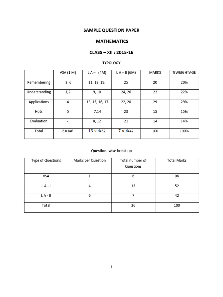 Class XII Math Sample Paper | PDF | Derivative | Integral