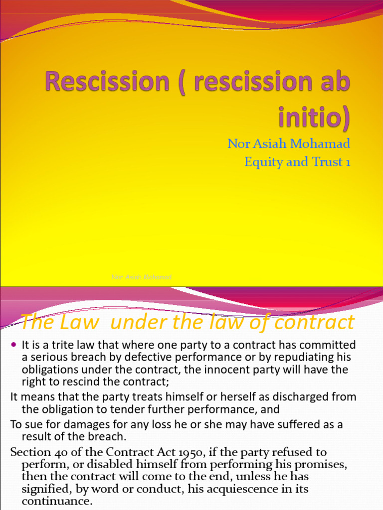 Rescission 2018 | PDF | Breach Of Contract | Misrepresentation