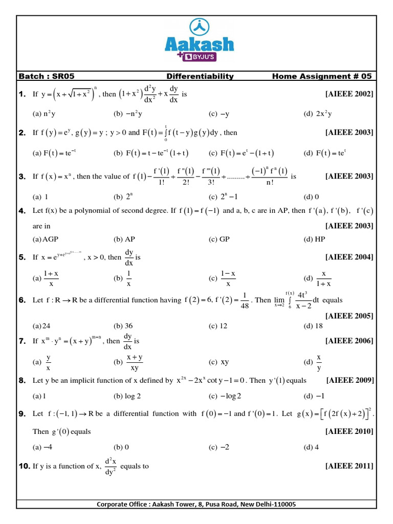 Differentiability Home Assignment Solutions | PDF | Calculus ...
