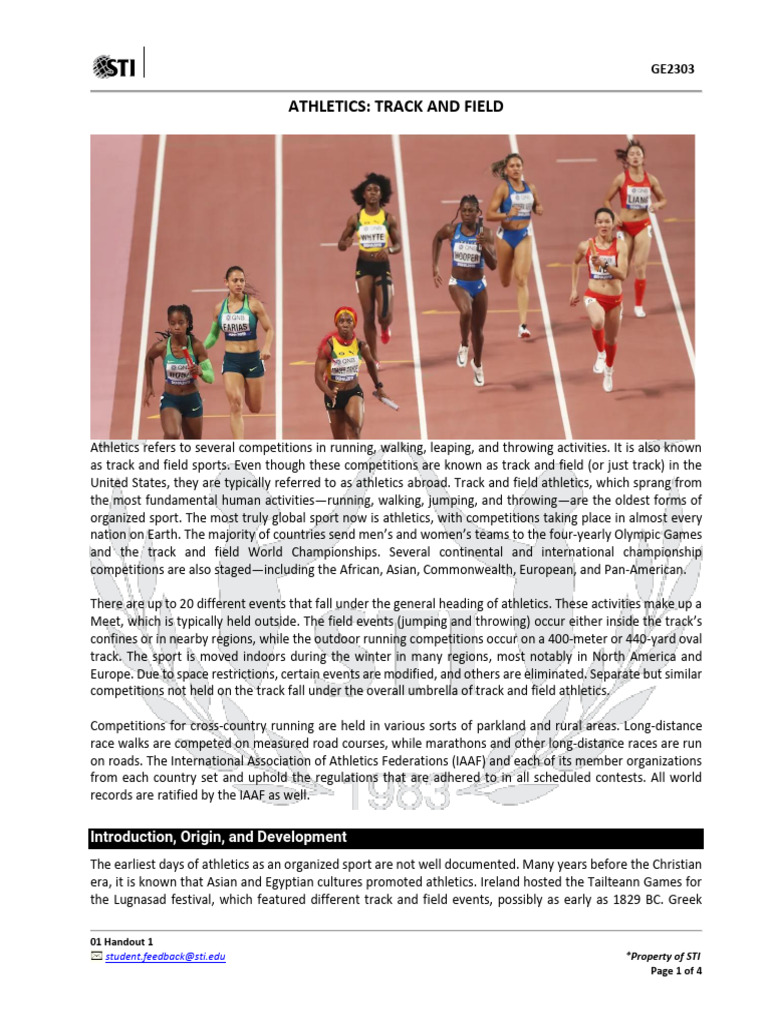 01 Handout TRACK-AND-FEILD | PDF | Track And Field | Sport Of Athletics