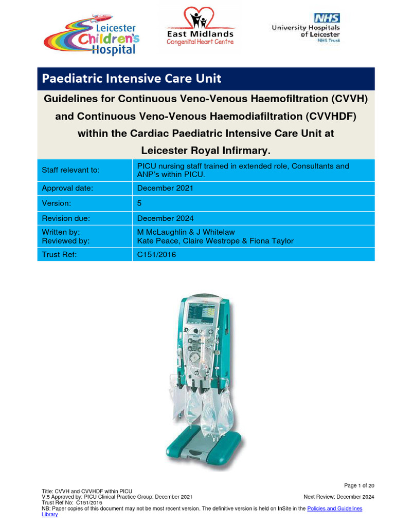 CVVH and CVVHDF Guidelines for PICU | PDF | Medicine | Clinical Medicine