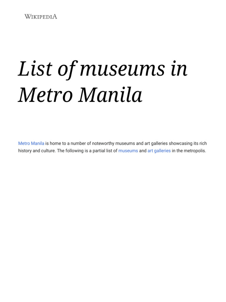 List of Museums in Metro Manila - Wikipedia | PDF | Manila | Makati