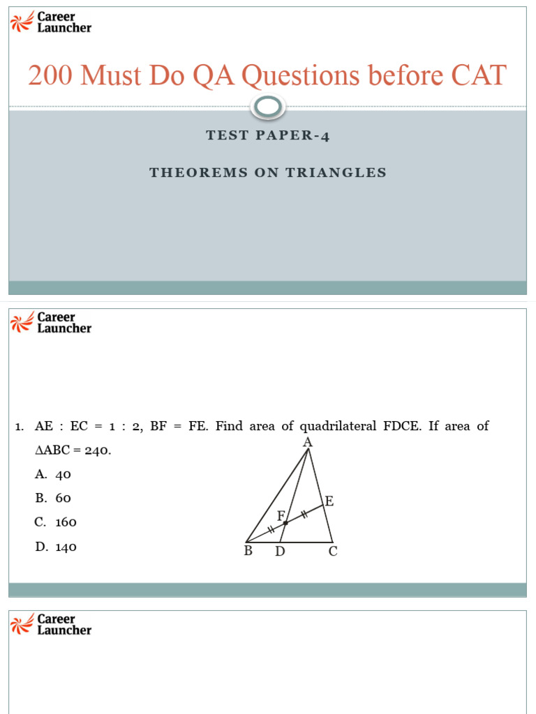 Geometry Test Paper For CAT QA - Triangles | PDF