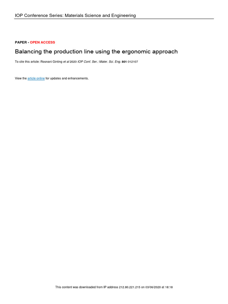 Balancing The Production Line Using The Ergonomic | PDF | Wood | Pallet