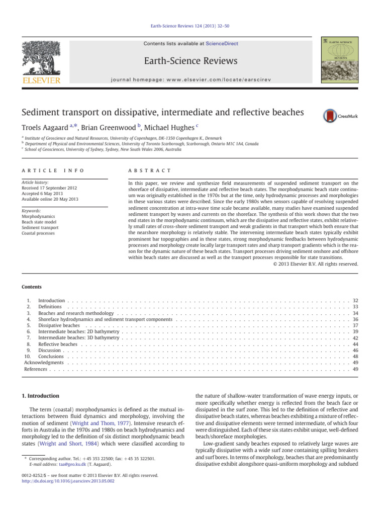 Sediment Transport On Dissipative, Intermediate and Reflective Beaches ...
