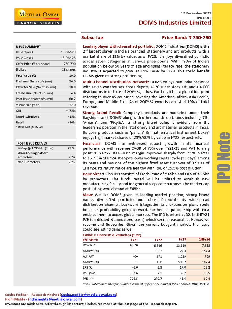 DOMs IPONote 121223 | PDF | Securities (Finance) | Securities Exchange Act Of 1934