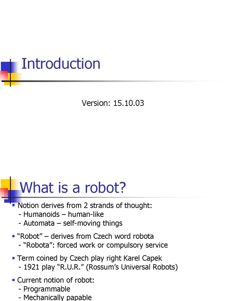 01-0-PPT Introduction To Mobile Robotics | PDF | Robotics | Robot