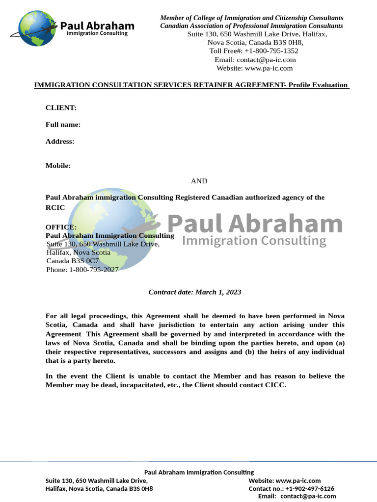 Immigration Consultation Retainer Agreement | PDF | Evaluation | Justice