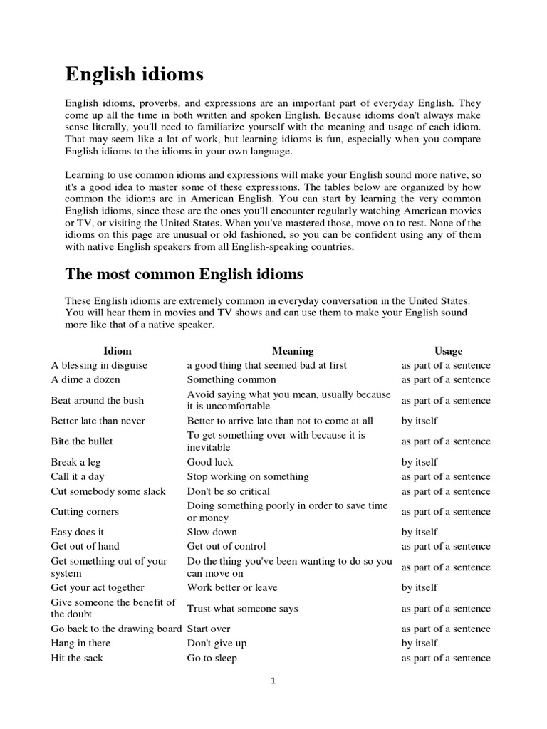 English Idioms | PDF | Idiom | English Language