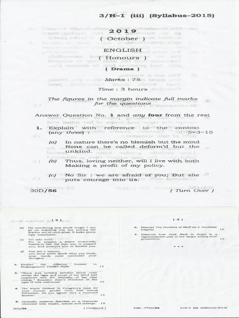 7063English (Honours) paper iii 2019. | PDF