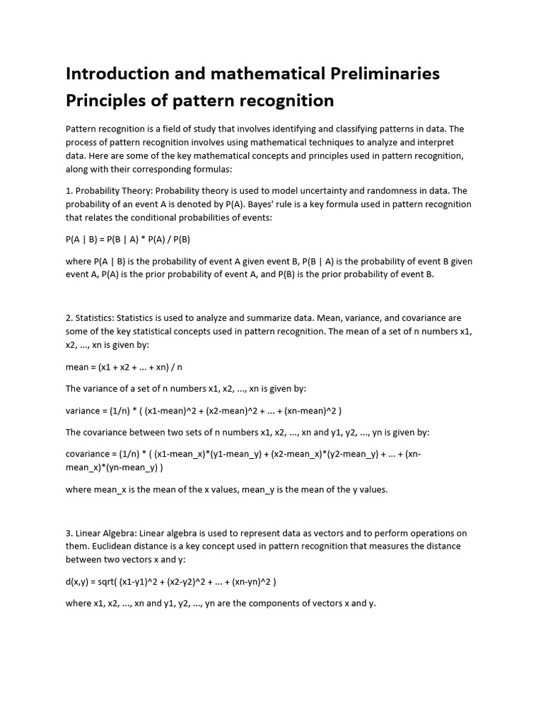 Pattern Recognition Unit 1 Chat GPT | PDF | Eigenvalues And Eigenvectors | Matrix (Mathematics)