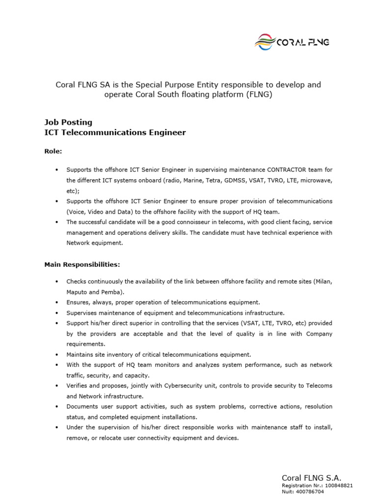 ICT Engineer Position at Coral FLNG | PDF | Cisco Certifications ...