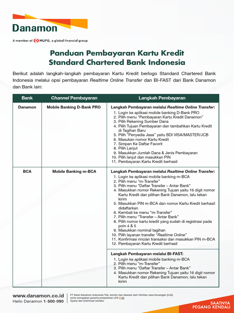 Cara Bayar Kartu Kredit Danamon Eks Nasabah Standard Chartered Bank ...