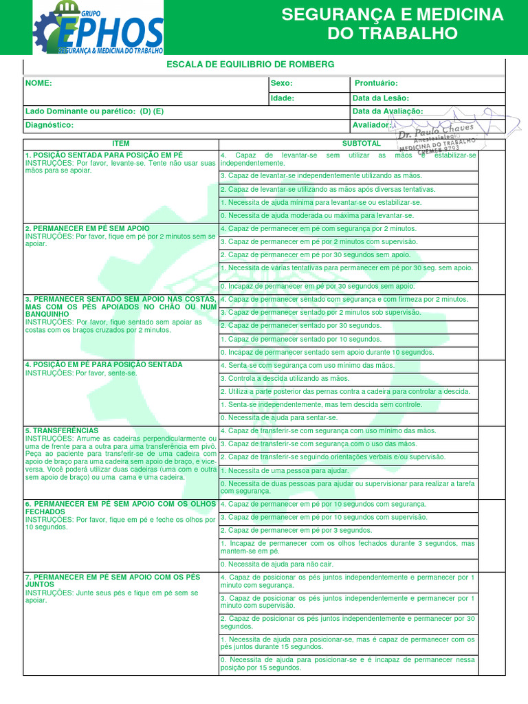 Escala de Equilibrio de Berg | PDF