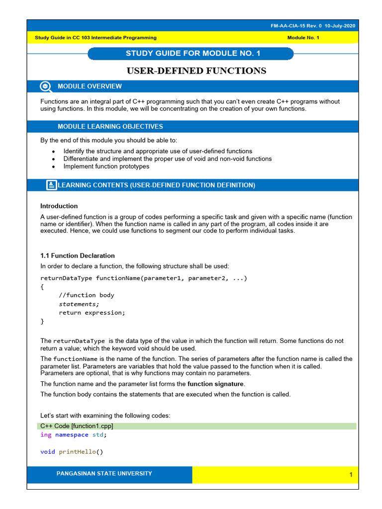 CC103-MOD1 (1) | PDF | Parameter (Computer Programming) | C++