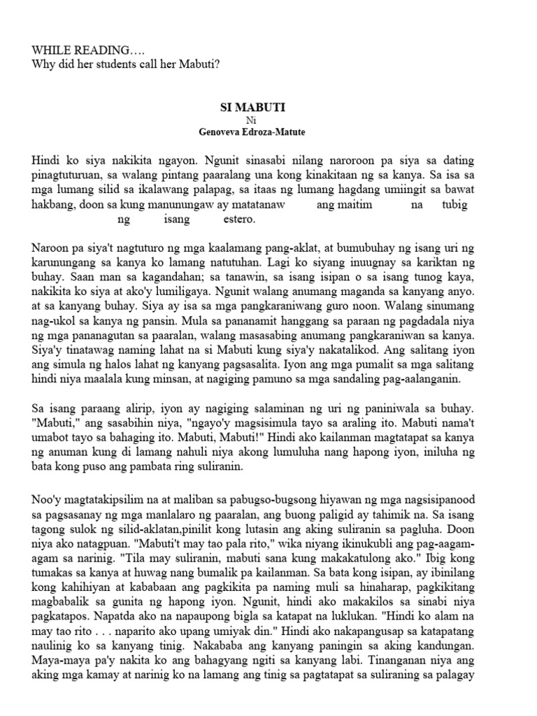 PHILIPPINES Si MABUTI Ni Genoveva Edroza Matute | PDF