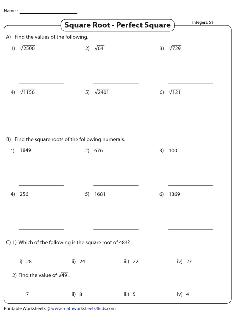 Square Root Integers 1 | PDF