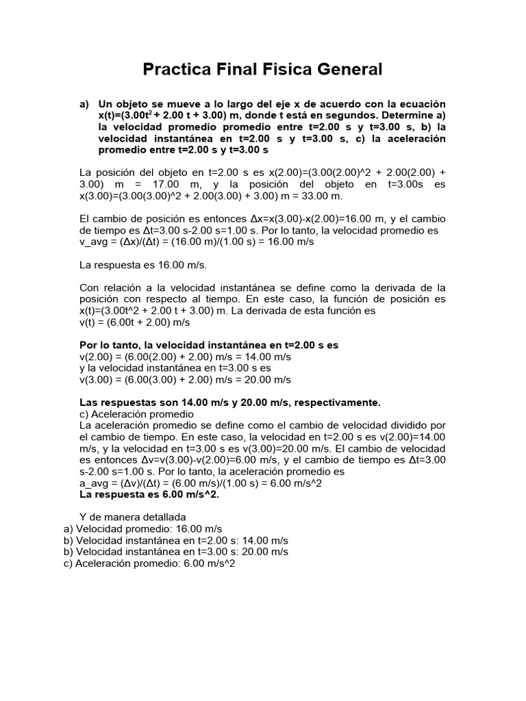 Practica Final Fisica General | PDF | Velocidad | Aceleración