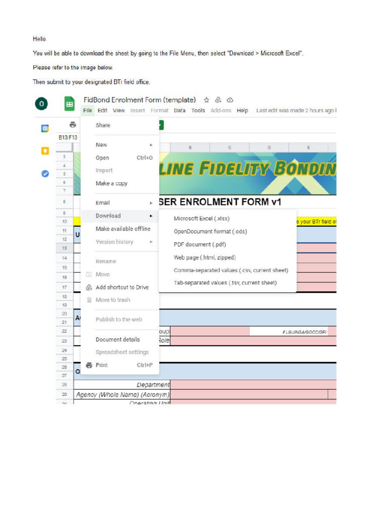 OFBS Enrollment Form For BARANGAYS Excel | PDF