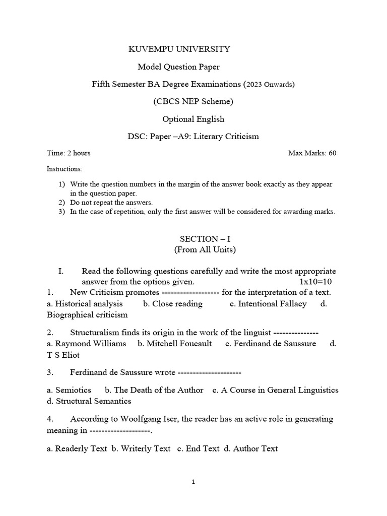 Model QP Literary Criticism | PDF | Tragedy | Human Communication