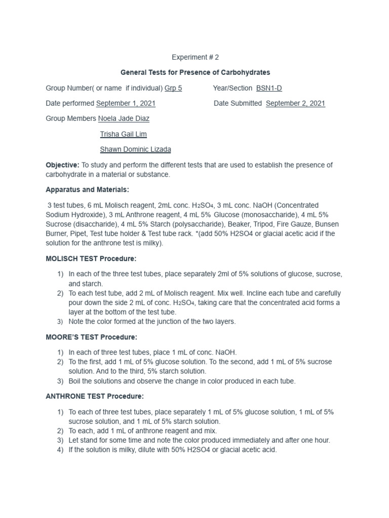 Carbohydrate Detection Tests Explained | PDF | Carbohydrates | Glucose