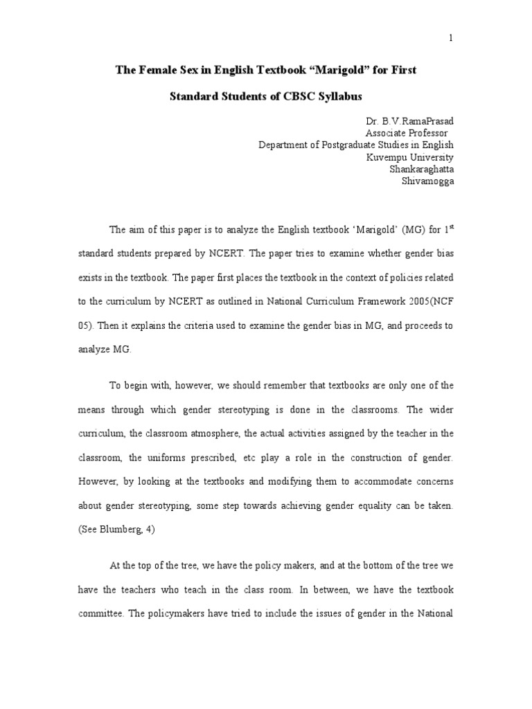 An Analysis of Gender Bias in the English Textbook 'Marigold' for First ...