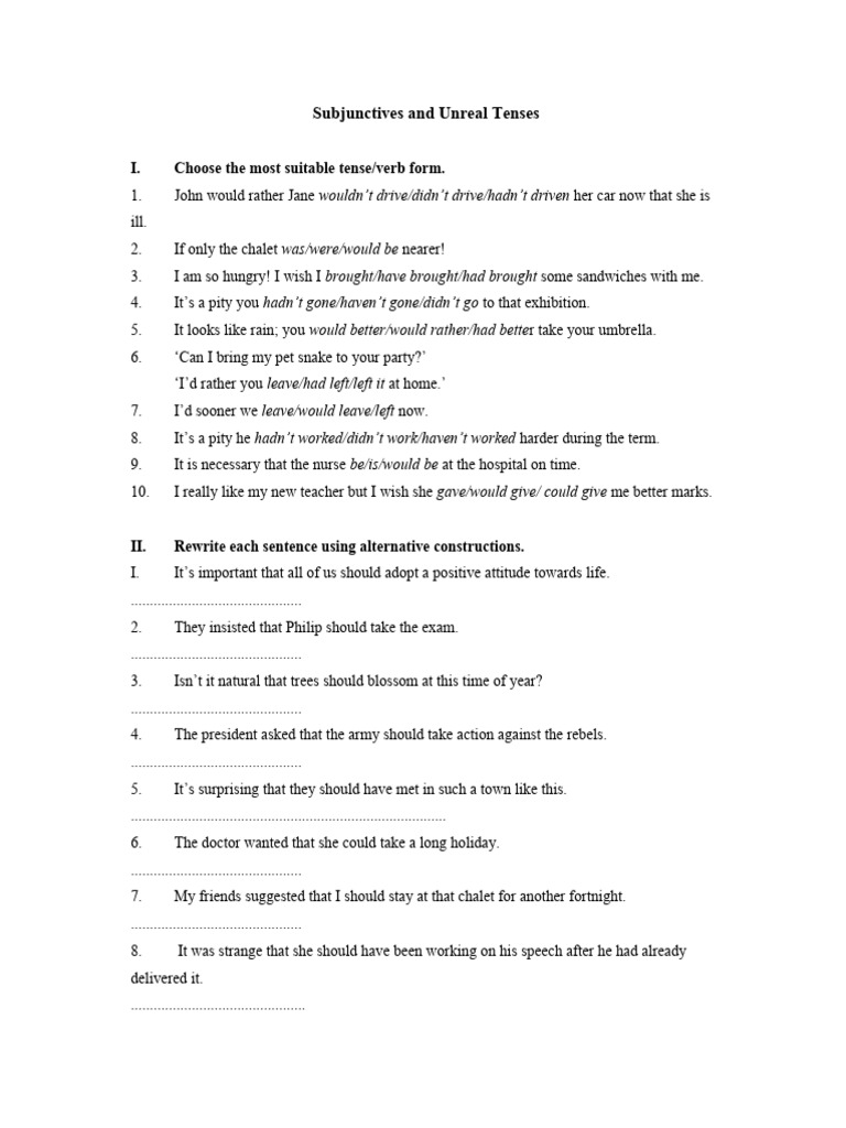 Subjunctives and Unreal Tenses | Download Free PDF | Language Mechanics ... Subjunctives and Unreal Tenses | Download Free PDF | Language Mechanics ...
