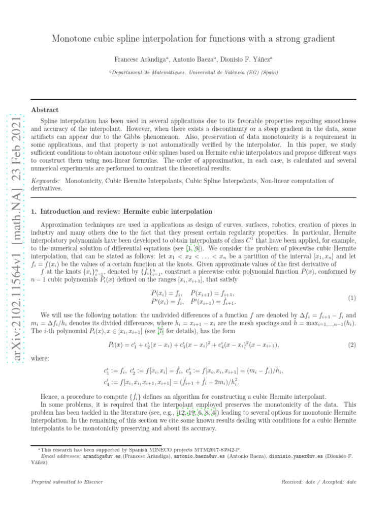 Monotone Cubic Spline Interpolation For Functions Pdf Interpolation 3076