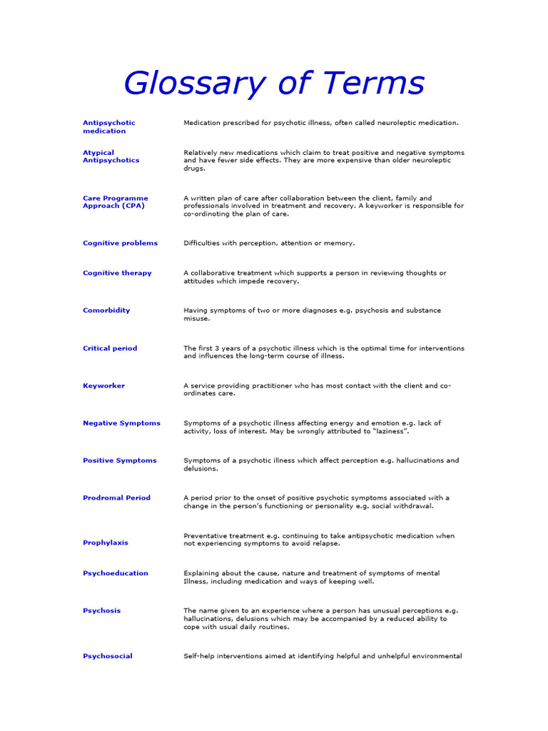 Iris Guidelines Glossary | PDF | Psychosis | Antipsychotic