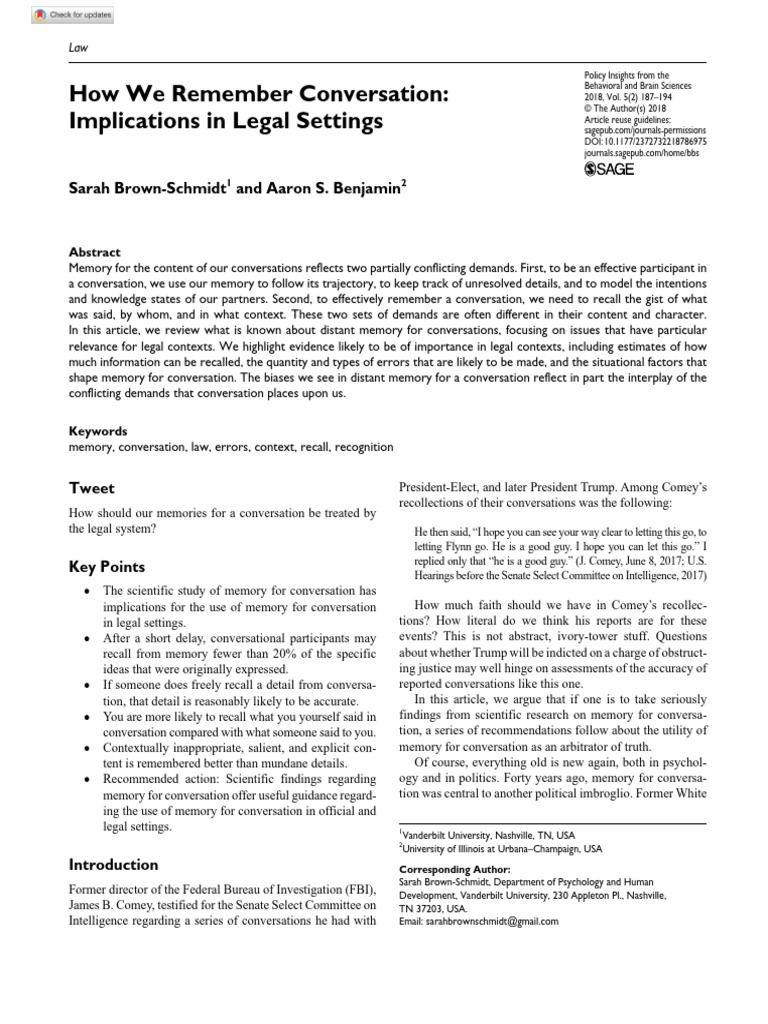 Legal Memory: Conversation Recall | PDF | Recall (Memory) | Memory