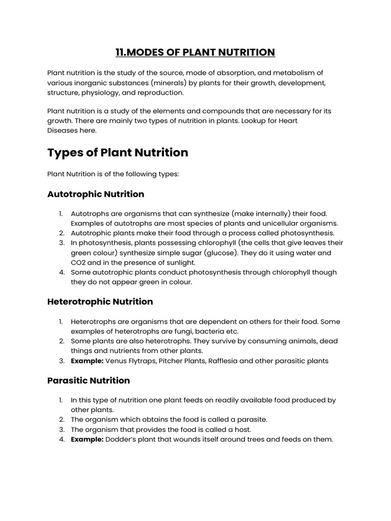 Modes of Nutrition in Plants Explained | PDF | Hydroponics | Nutrition