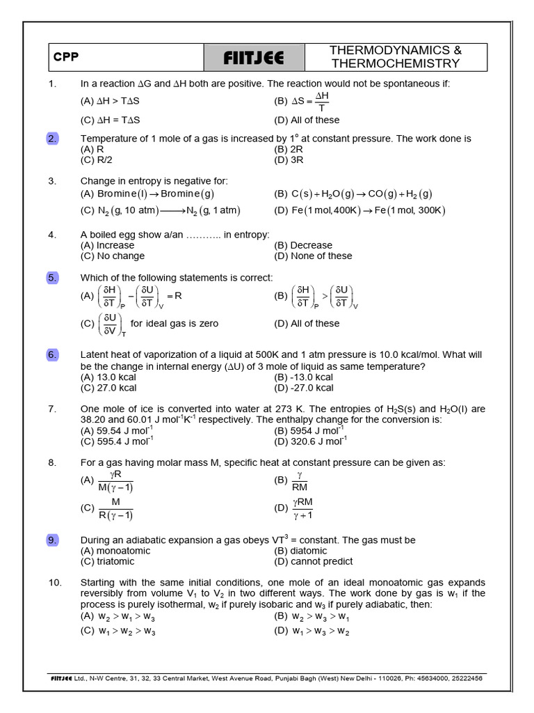 Thermodynamics and Thermochemistry Quiz | PDF | Solvation | Enthalpy