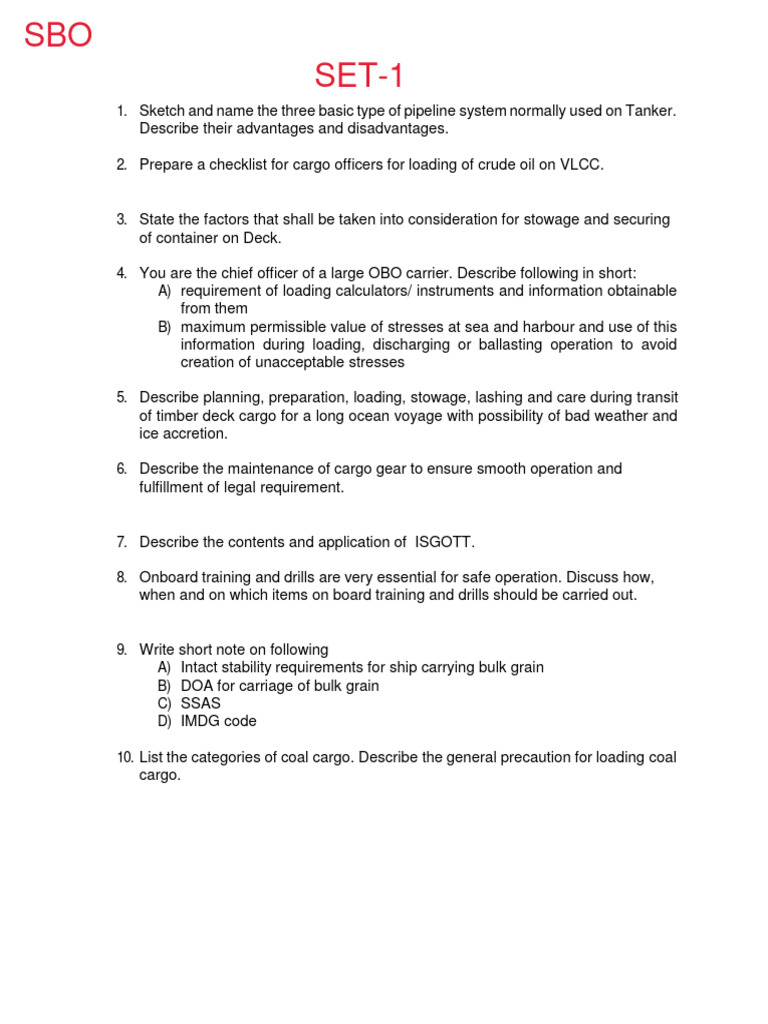 SBO 11 Set Questions | PDF | Oil Tanker | Cargo