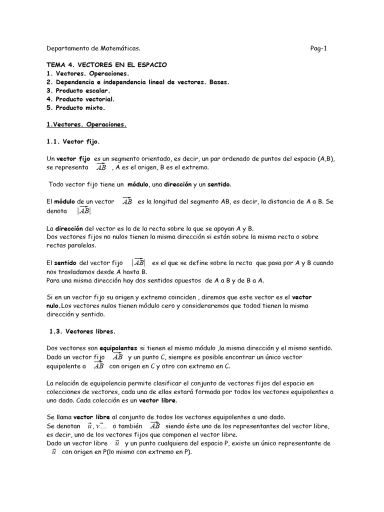 Tema4 Vectores En El Espacio Pdf Espacio Vectorial Base álgebra