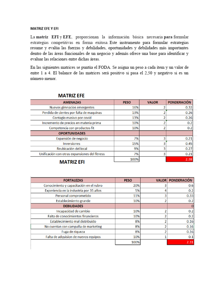 MATRIZ EFE Y EFI_MATRIZ PEYEA | PDF | Análisis FODA | Matriz (Matemáticas)