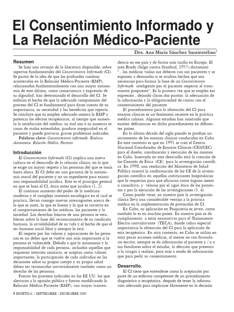 6-El Consentimiento Informado y La Relacion Medico Paciente | PDF | Bioética | Consentimiento ...
