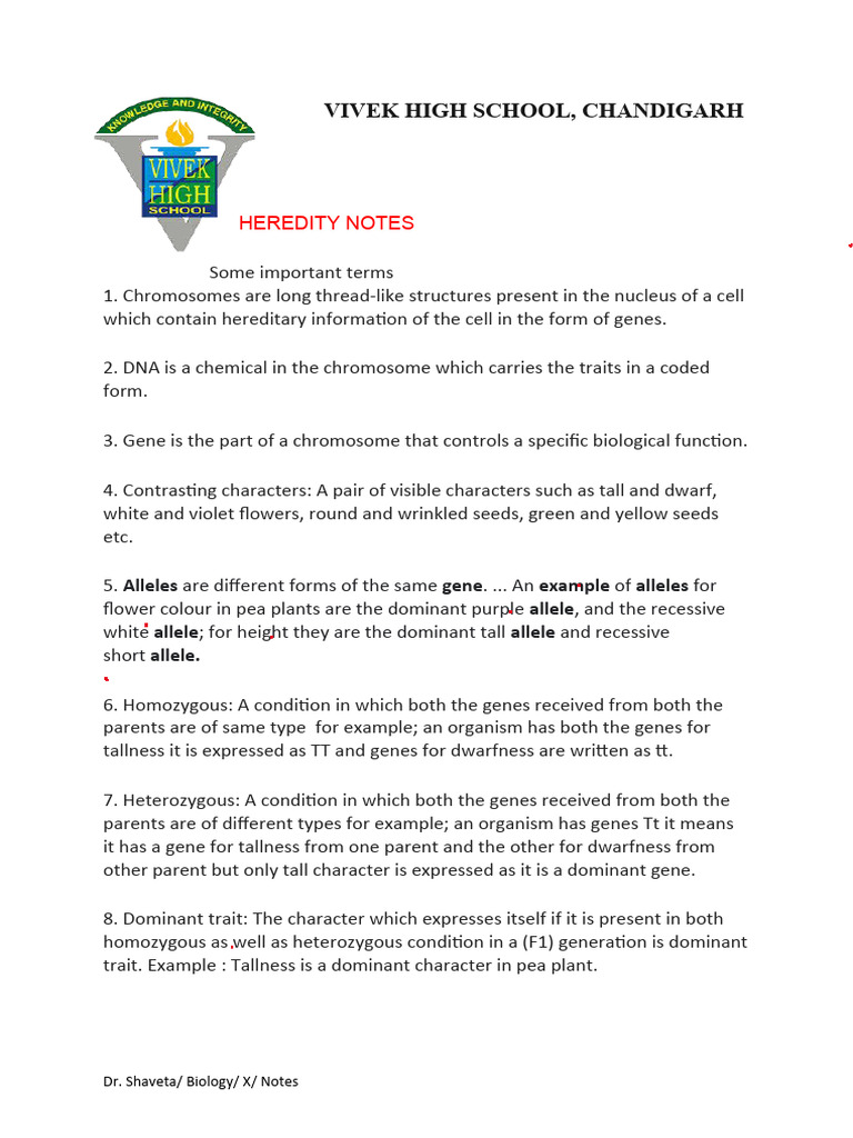 10 Heredity Notes | Download Free PDF | Dominance (Genetics) | Sex