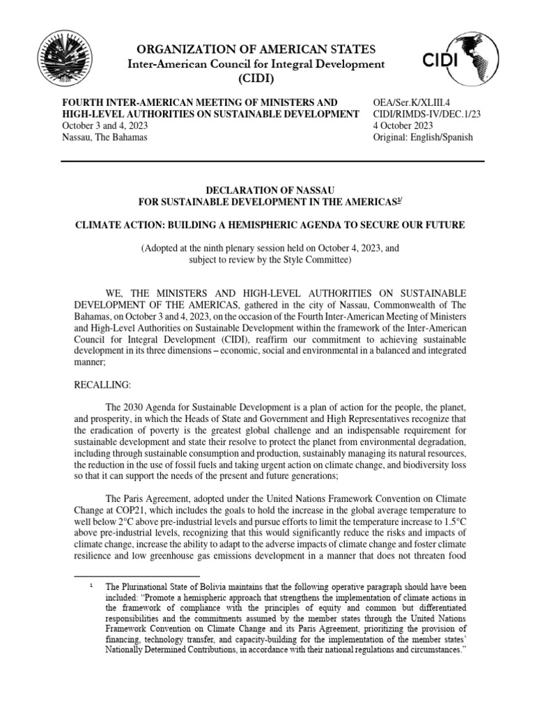 Declaration NASSAU | PDF | Sustainability | Climate Change Mitigation