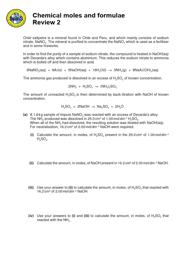 Chemical Moles & Formulae Review 2 (08.07.21) | PDF | Redox | Sodium ...